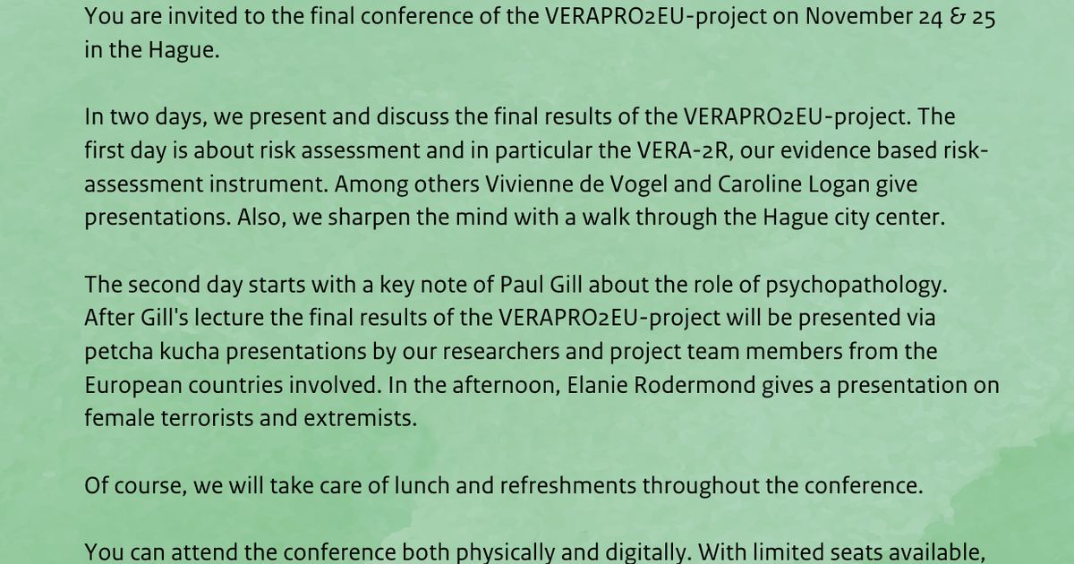 Invite Final Conference VERAPRO2EU | Vera-2r